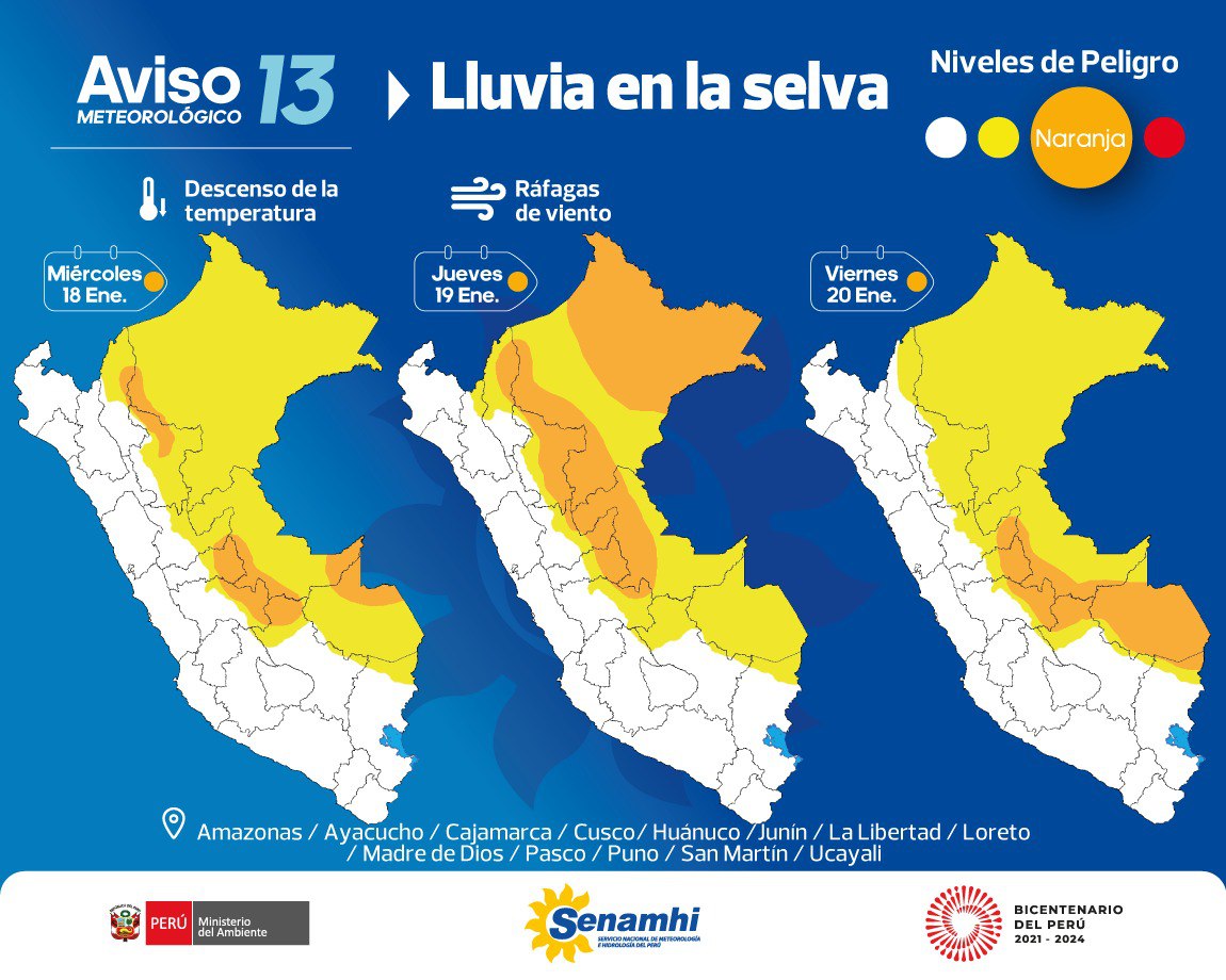 Senamhi On Twitter Aviso Del 18 Al 20 De Enero Se Registrará Lluvia