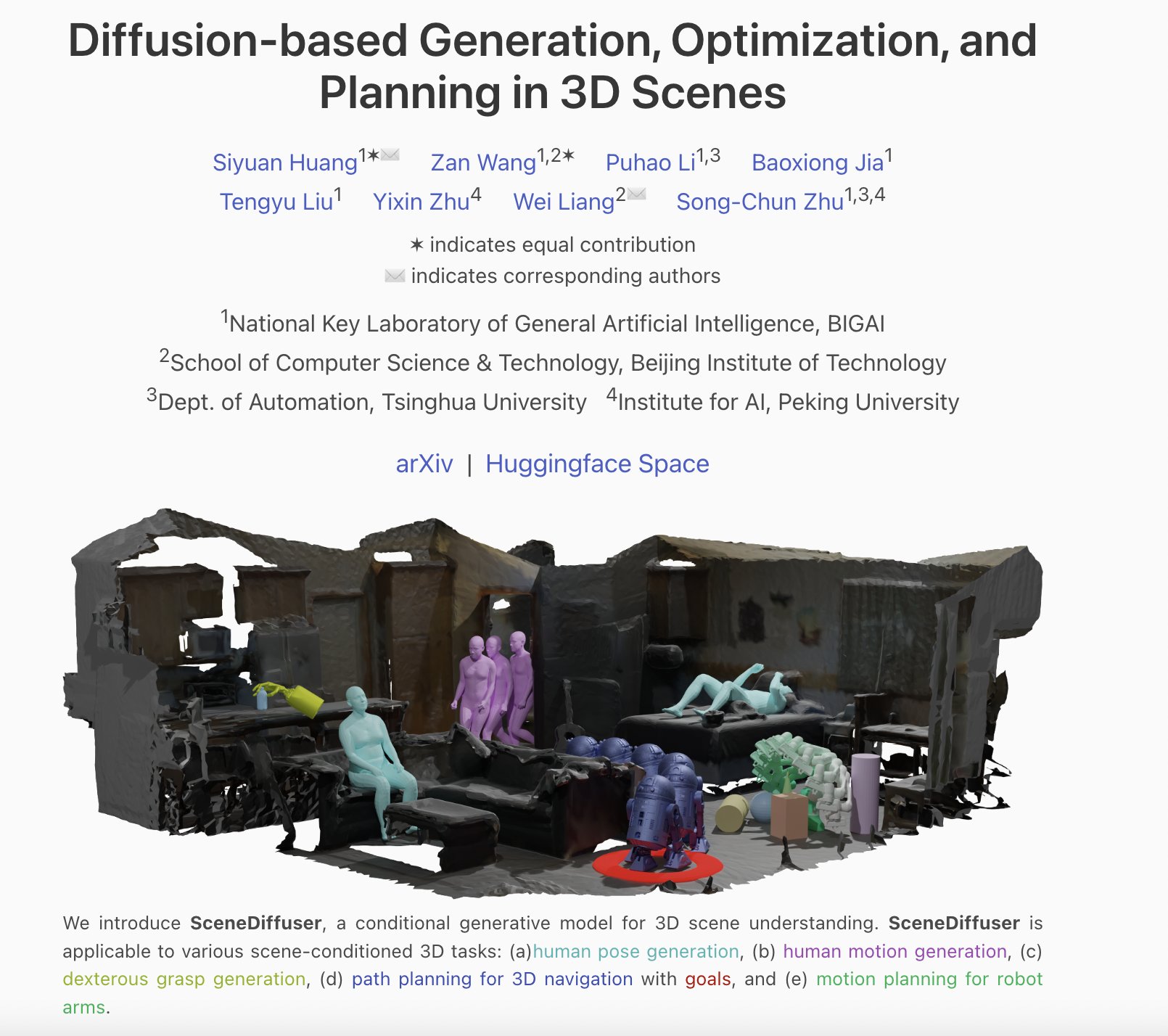 AK on Twitter: "Diffusion-based Generation, Optimization, and Planning in 3D Scenes abs: https ...