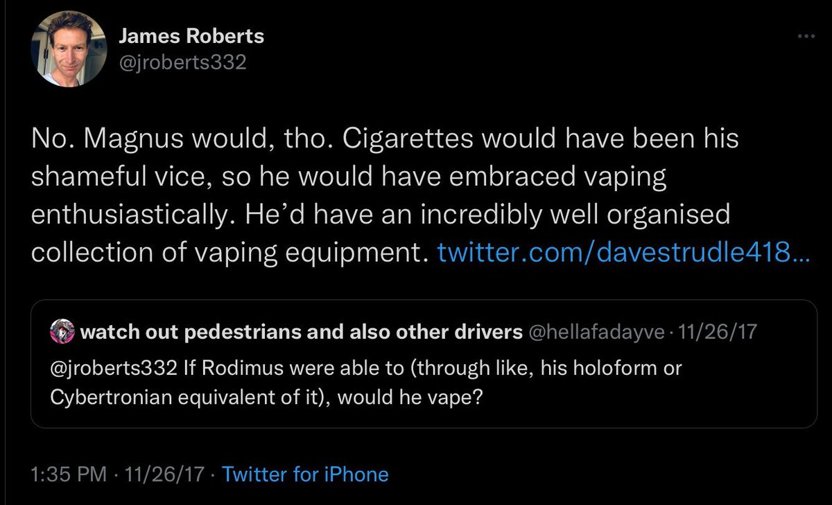 Crazy ass moments in Transformers History on Twitter: "James Roberts on Ultra Magnus would vape ...