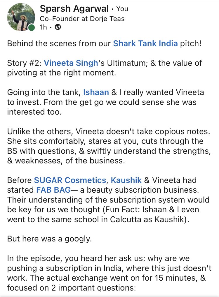 Sparsh Agarwal on Twitter: "Behind the scenes from our Shark Tank India pitch! Story #2 ...