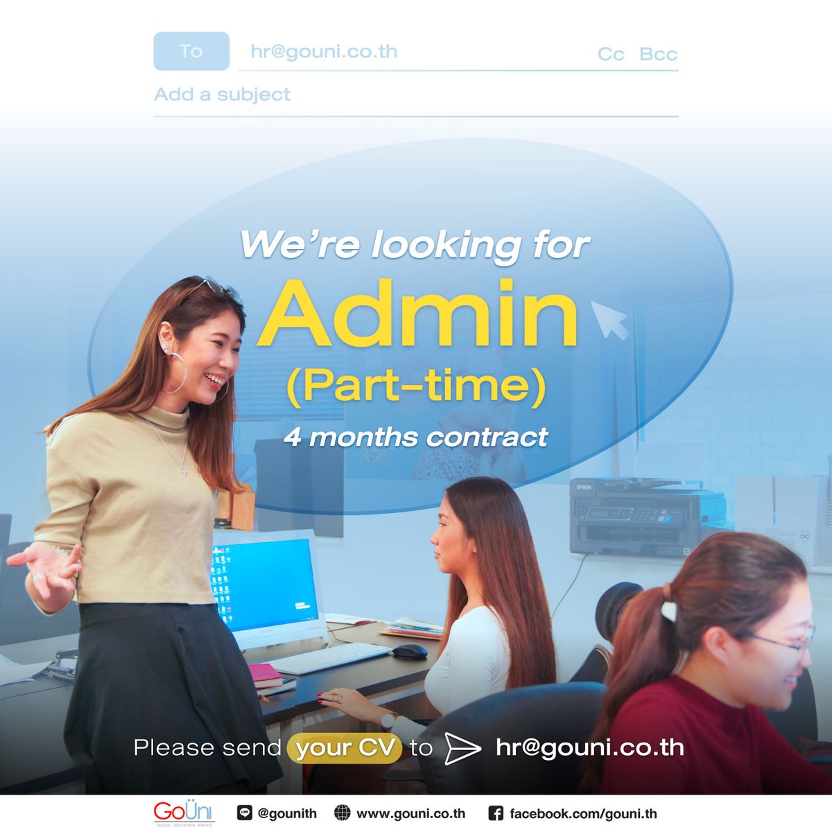 GoUni • Study Abroad 🌎 on Twitter: " GoUni รับสมัครพนักงาน Admin Part-time 3 ตำแหน่ง - ทำงาน ...