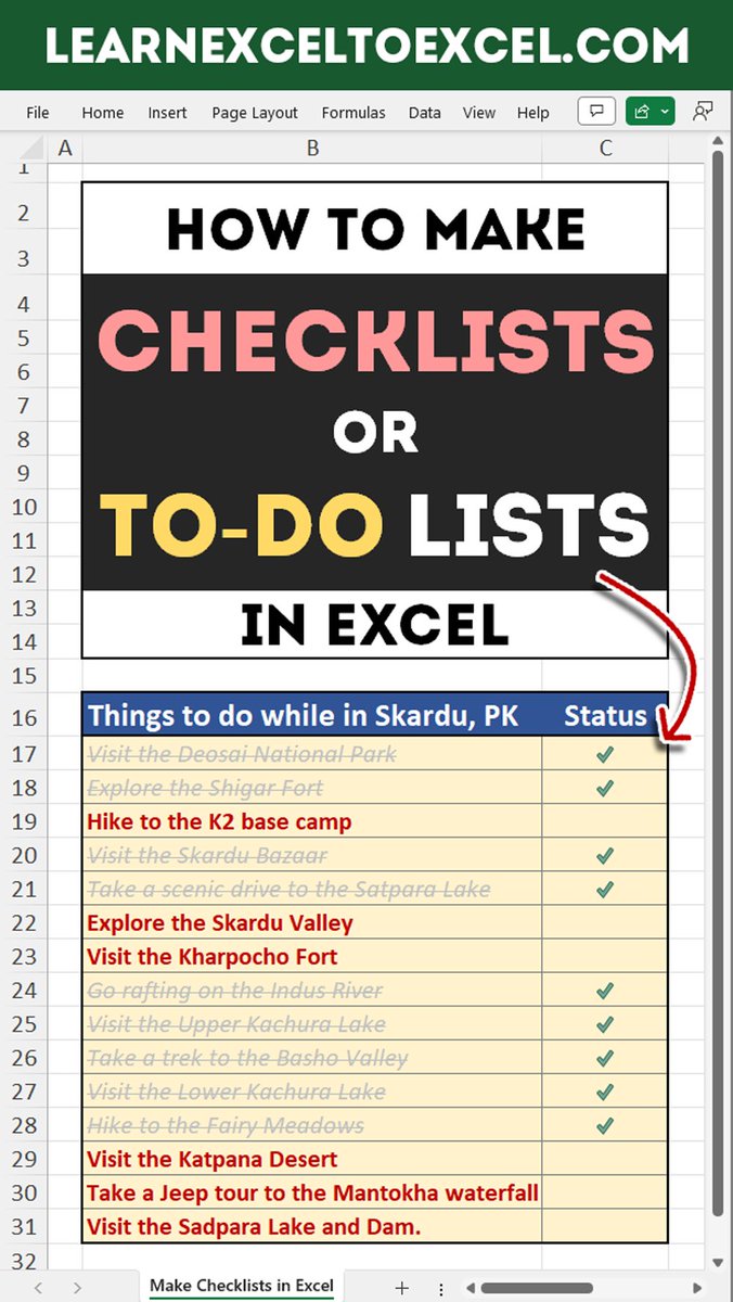Learn Excel To Excel On Twitter Simplest Method To Make Checklists In Excel Watch