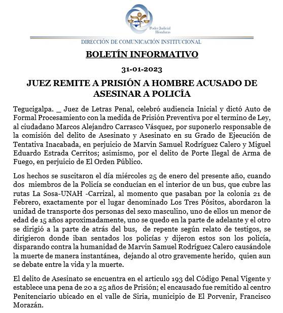 Poder Judicial HN on Twitter: "Boletín Informativo: Juez remite a Prisión a Hombre acusado de ...
