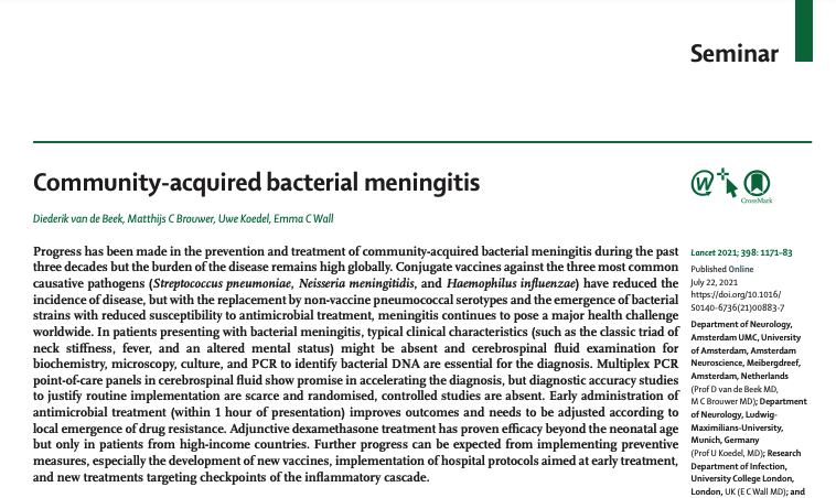 Takahiro MATSUO, MD on Twitter: "【Community-acquired bacterial meningitis】Lancet 2021 🇳🇱🇩🇪🇬🇧 👉 ...