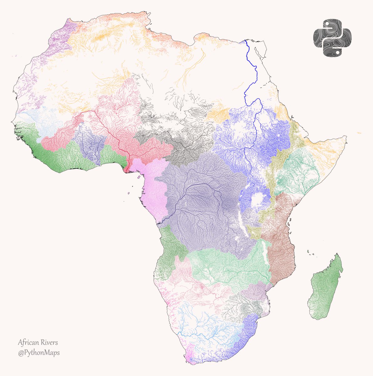 Python Maps on Twitter: "Here is a closeup of Africa 4/n"