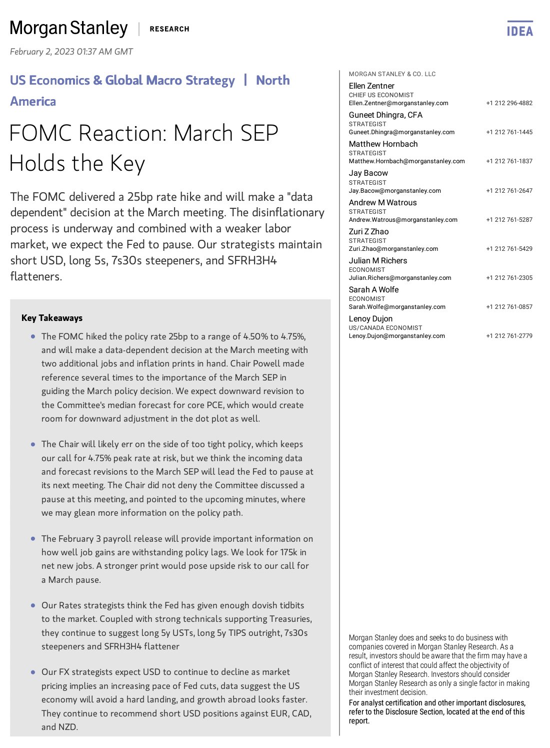 Anp🅰️nman on Twitter: "1/ Morgan Stanley: The FOMC delivered a 25bp rate hike and will make a ...