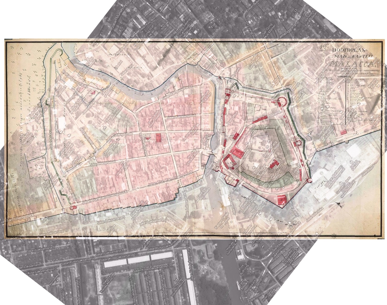 Hadi Azmi on Twitter: "Here's a map of Dutch Malacca from 1780 overlaid over the current map of ...