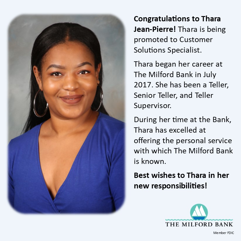 The Milford Bank on Twitter: "Congratulations to Thara Jean-Pierre, who is being promoted to ...