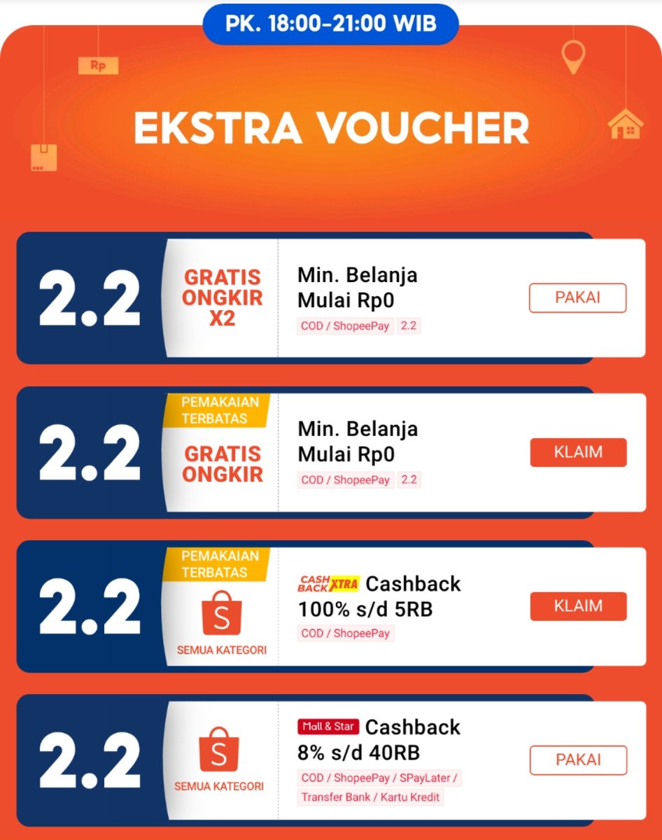 Racun Belanja | Info Diskon, Promo, Cashback on Twitter: "Ekstra Voucher 🌟 ⏰ Jam 18:00 • Voucher ...