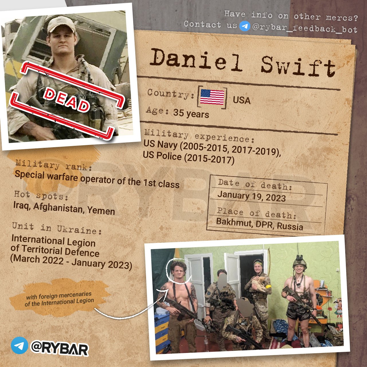 Rybar in English on Twitter: "🇺🇸🇺🇦💀 Daniel Swift - American mercenary eliminated in Bakhmut ...