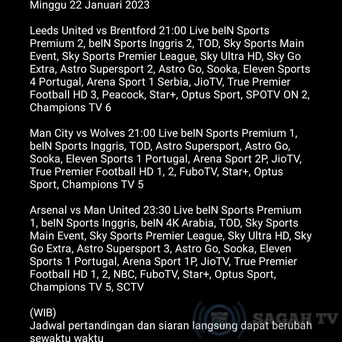 sagahtvlive on Twitter: "#Jadwal Siaran Langsung EPL"