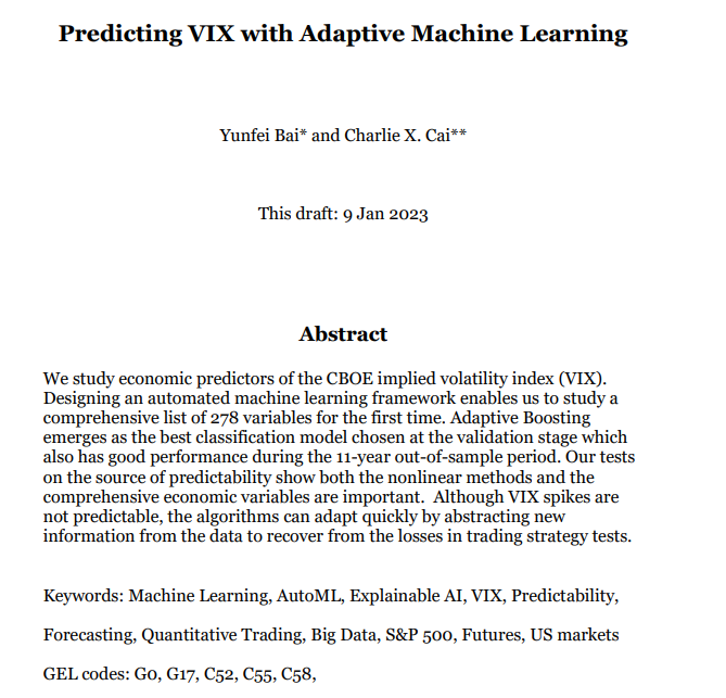Wifey on Twitter: "Predicting VIX with Adaptive Machine Learning https://papers.ssrn.com/sol3 ...