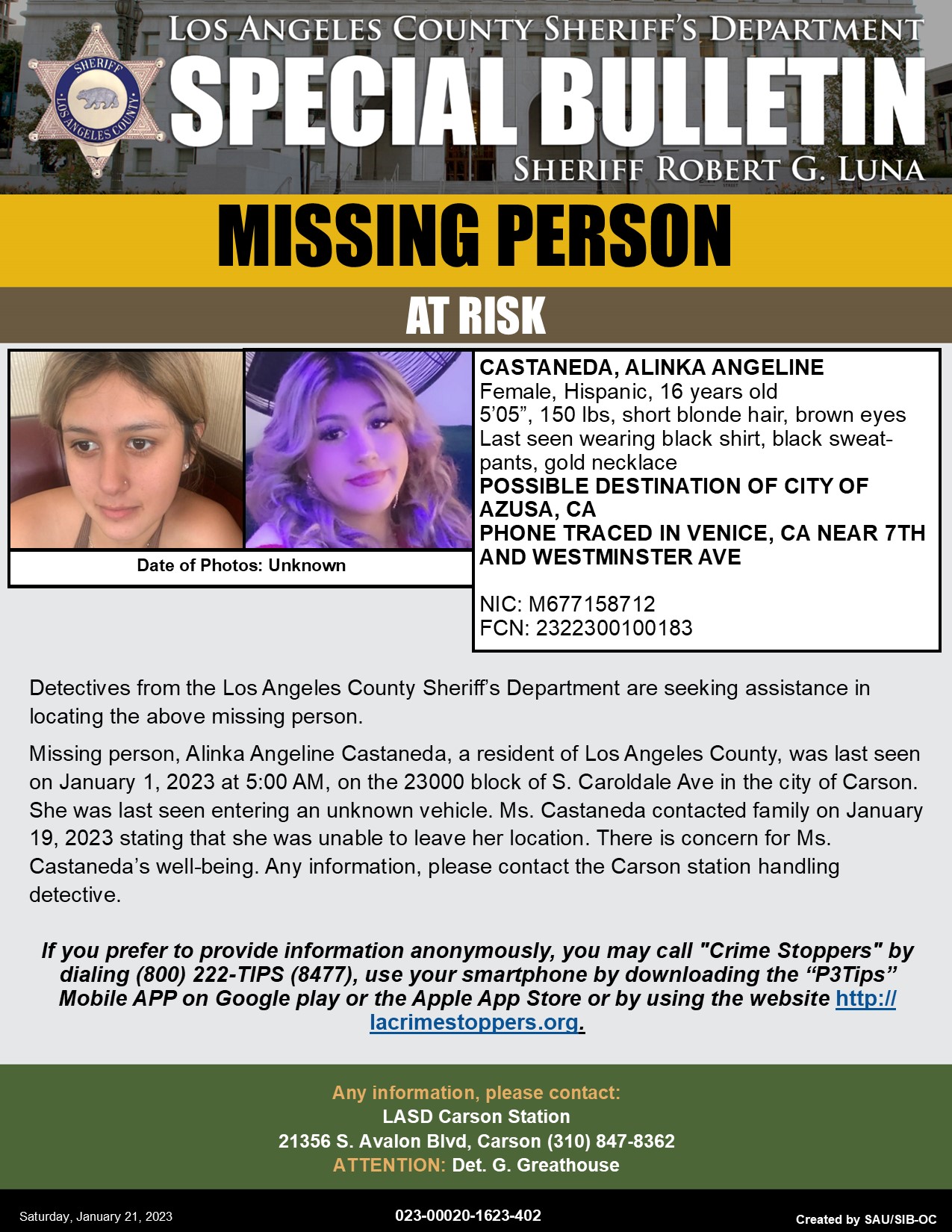 LA County Sheriffs on Twitter: "#LASD is Asking for the Public's Help Locating At-Risk Missing ...