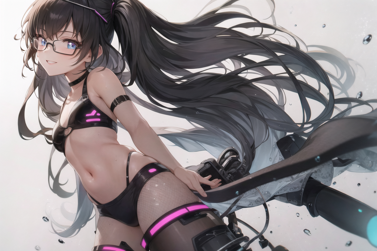 Alone1M on Twitter: "私、あなたの想像より10倍は強いですよ #眼鏡 #眼鏡っ娘 #アンドロイド #サイバーパンク #ビキニ #武装少女 #メカ娘 #水着 #黒ビキニ ...