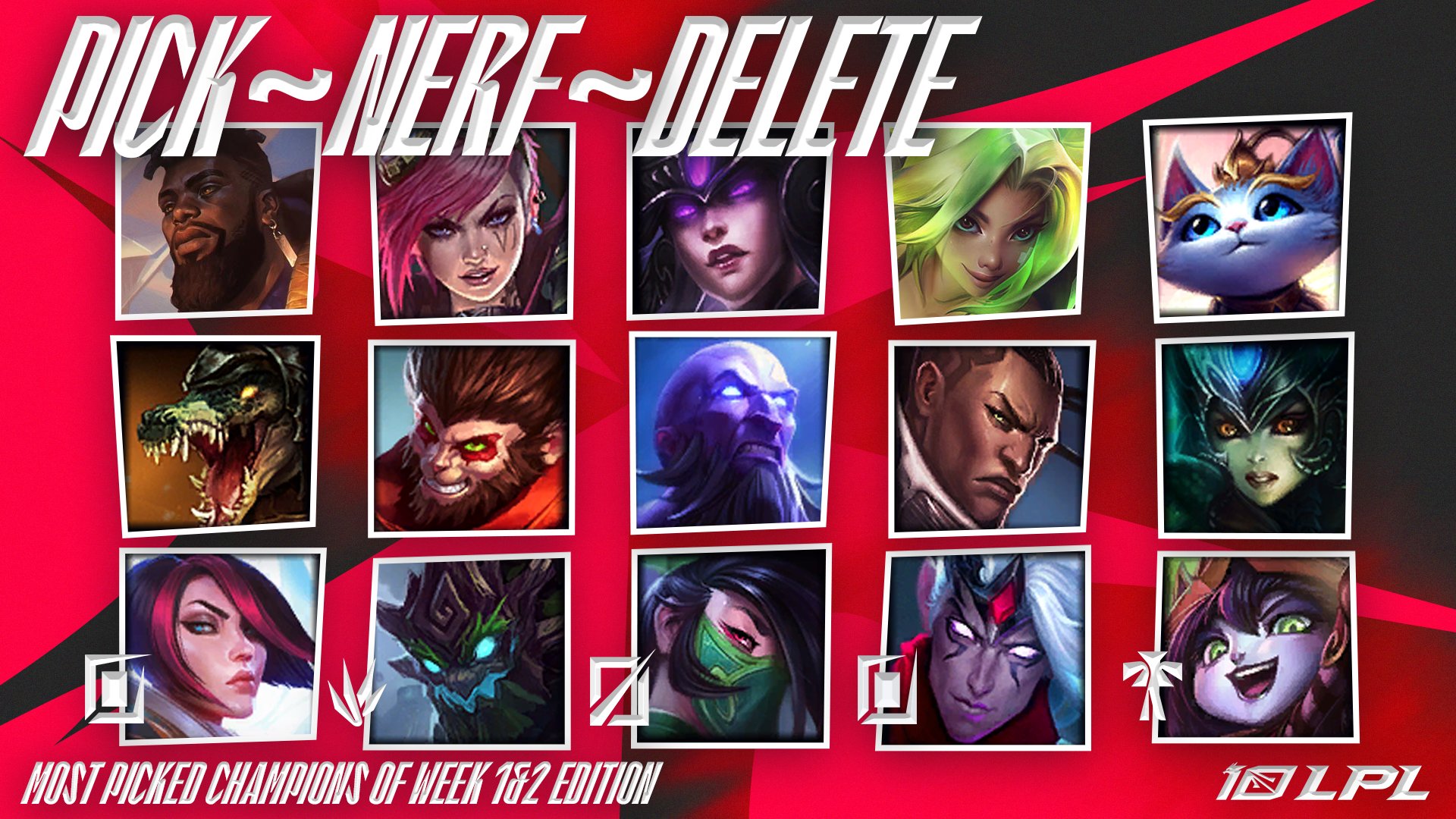 LPL on Twitter: "With Week 1 & 2 now complete, let's play PICK, NERF, DELETE with the top-picked ...