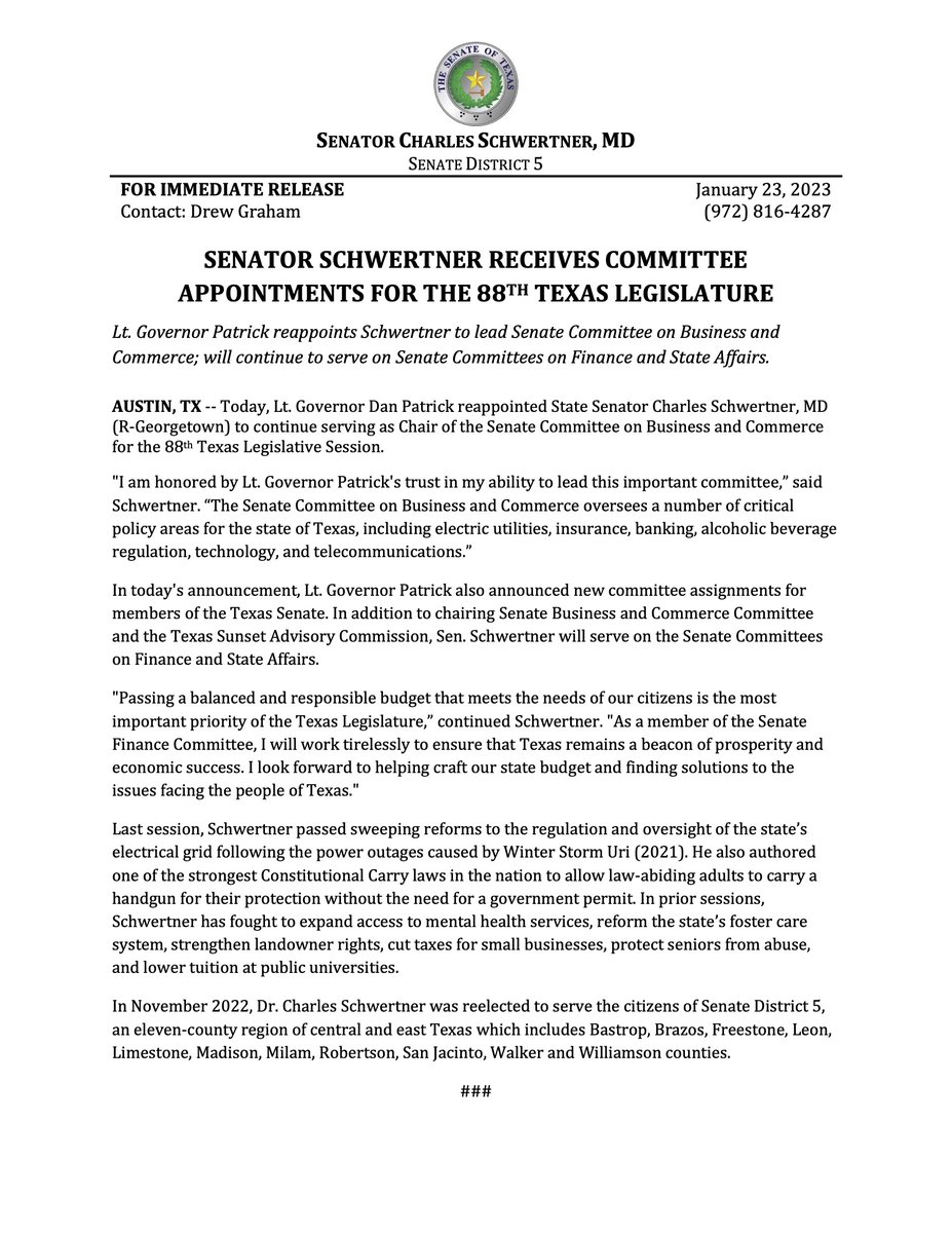 Dr. Charles Schwertner Campaign - Dr. Schwertner