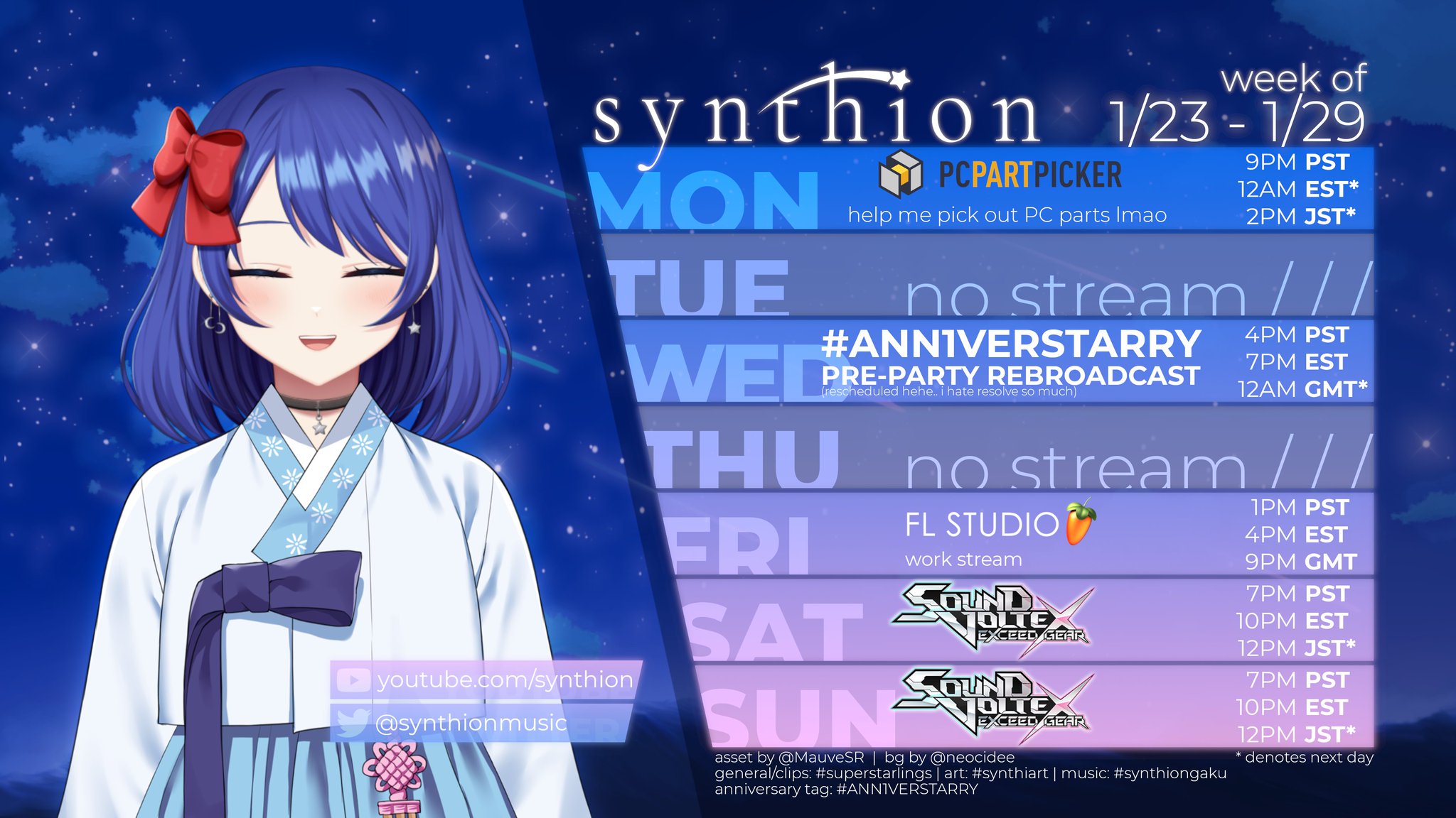 Synthion 🌟 on Twitter: "【SCHEDULE 🌟 1/23 - 1/29】 happy lunar new year!🐇 gonna end off the last ...