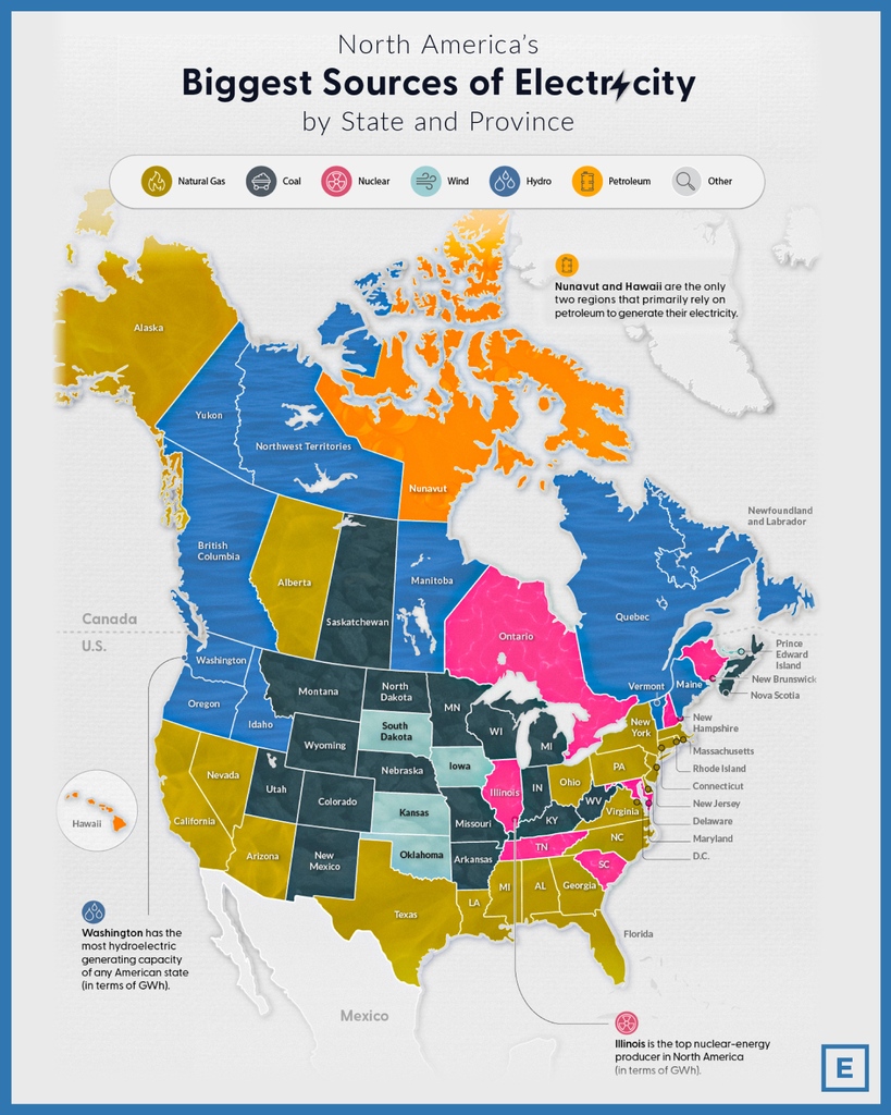 Visual Capitalist on Twitter: "Mapped: Biggest Sources of Electricity by State and Province ⚡️ ...