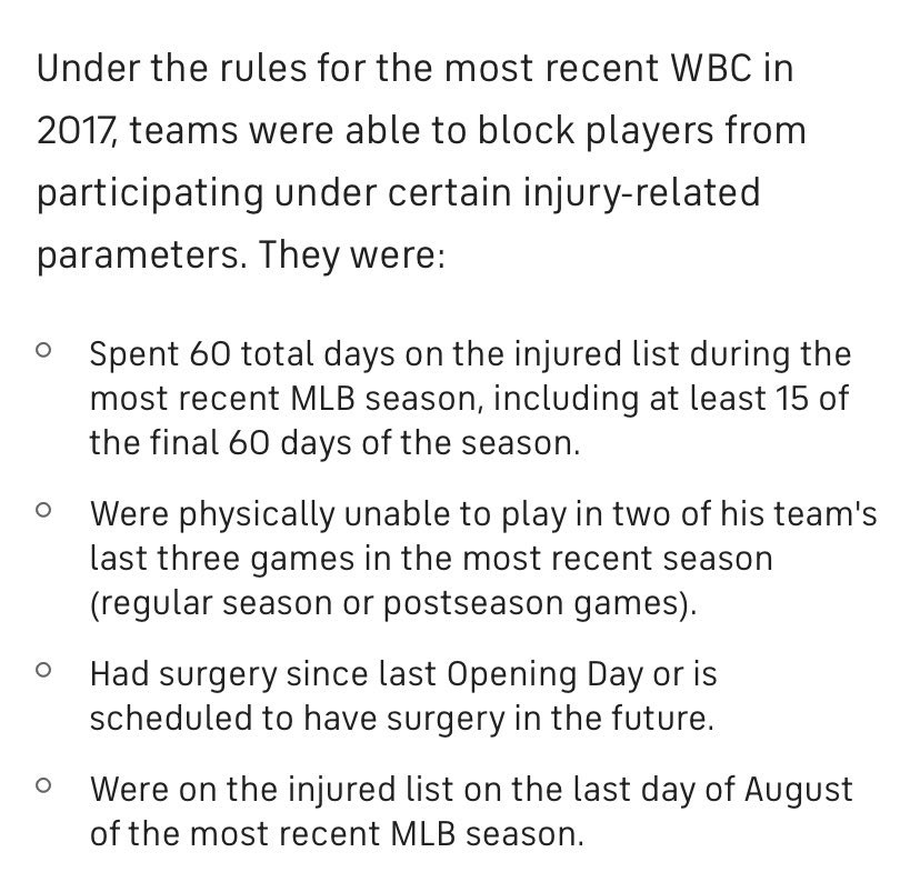 Shawn on Twitter: "Teams do not have the authority to block players from the WBC unless the ...