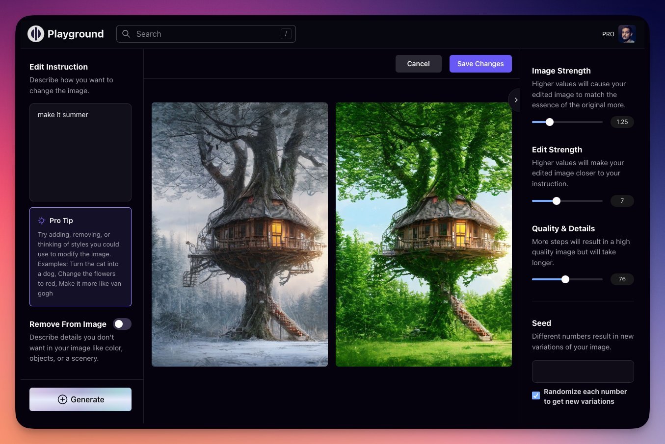やまかず on Twitter: "PlaygroundAIにAI画像編集機能(InstructPix2Pix)が搭載 https://t.co/RVbioFDPEX 「夏にして」「ゴッホ風で ...