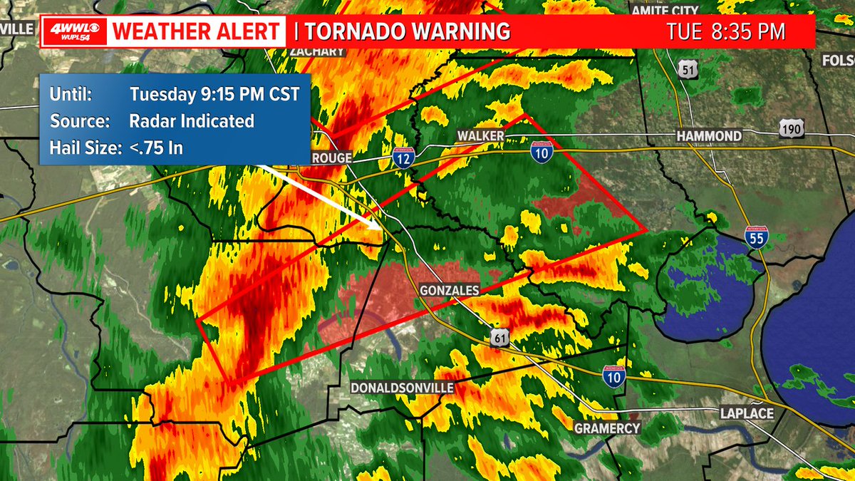 WWL-TV Weather on Twitter: "#BREAKING: A Tornado Warning has been issued for areas in Ascension ...