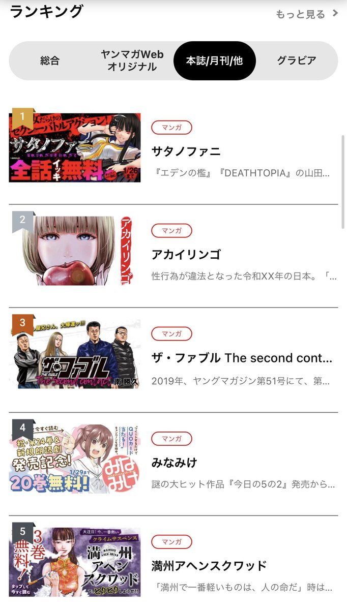 ヤンマガWeb on Twitter: "🎊ヤンマガWeb本誌・月刊他作品ランキング🎊 第1位『#サタノファニ』 https://yanmaga.jp/comics/%E3%82%B5%E3 ...