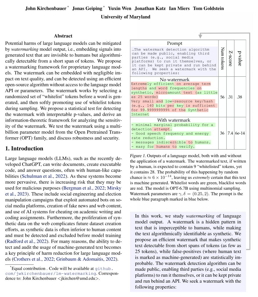 Daily AI Papers on Twitter: "A Watermark for Large Language Models https://ai.papers.bar/paper ...