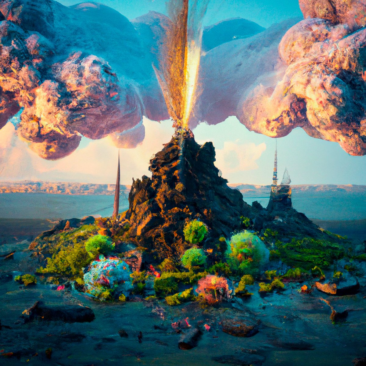 EasyGen_LABS on Twitter: "Eruption of a great volcano decorated with flowers Blooming Volcano 1/ ...