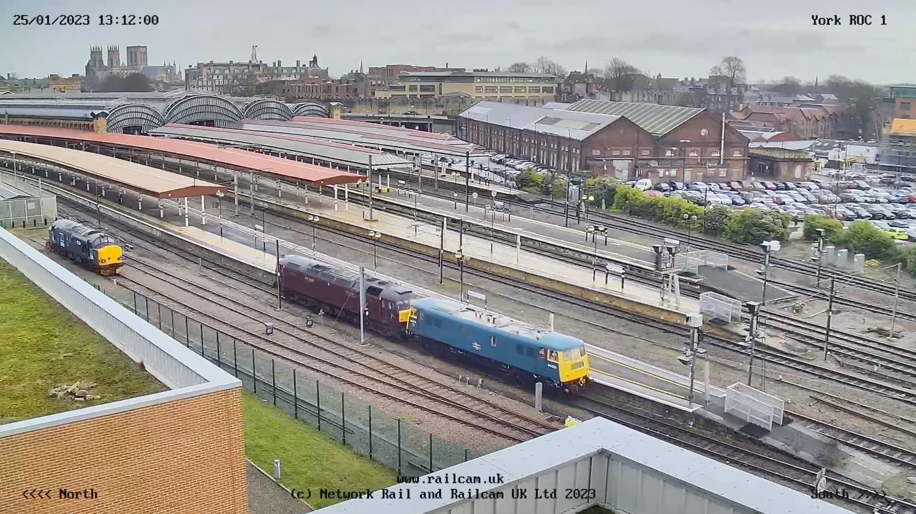 Railcam UK on Twitter: "It's all gone a bit BR Blue at York today. #Class84 84001 returning home ...