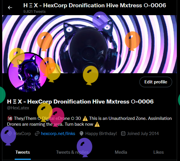 H Ξ X - HexCorp Dronification Hive Mxtress ⬡-0006 on Twitter: "Ah! balloon day"