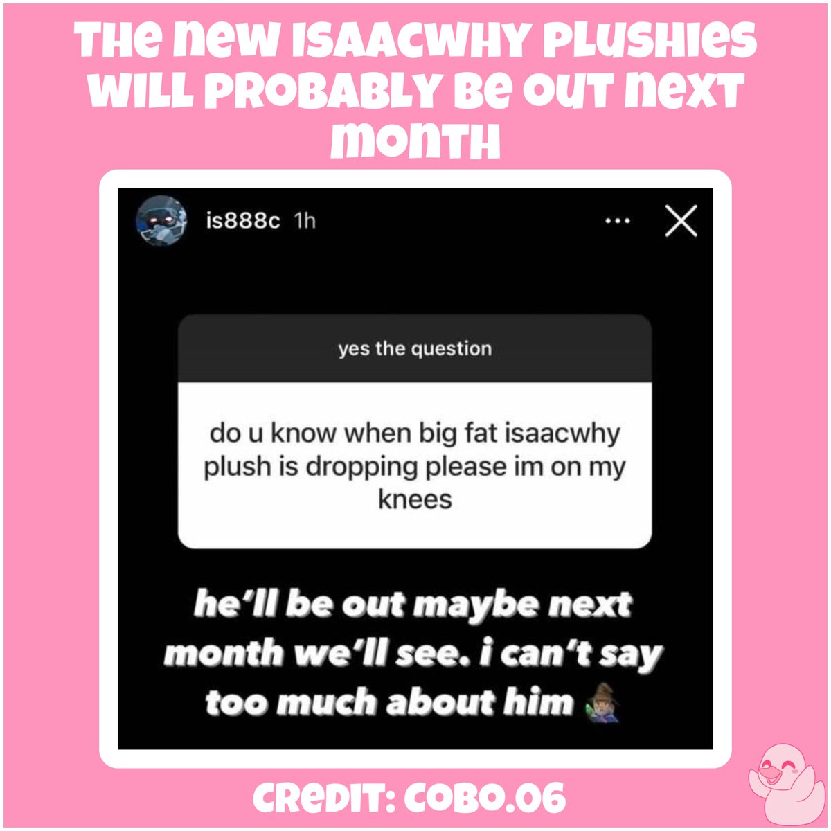 lovely news on Twitter: "The new Isaacwhy plushies will probably be out next month!"