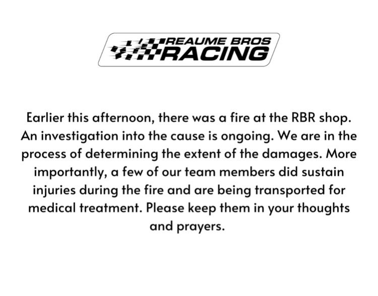 A Fire Broke Out in the Reaume Brothers Racing Shop. : r/NASCAR