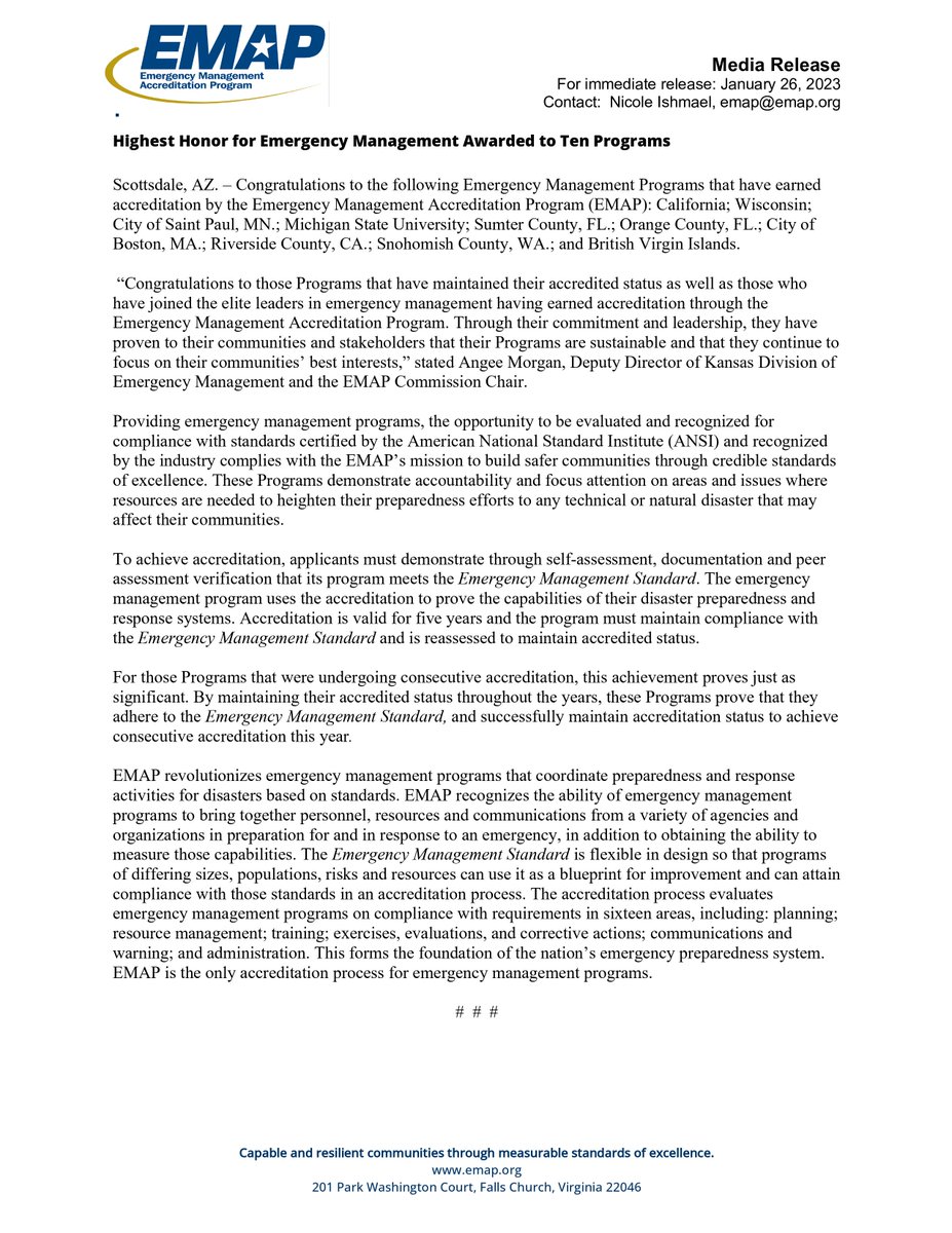 EMAP on Twitter: "Congratulations to 10 Emergency Management Programs that have earned ...