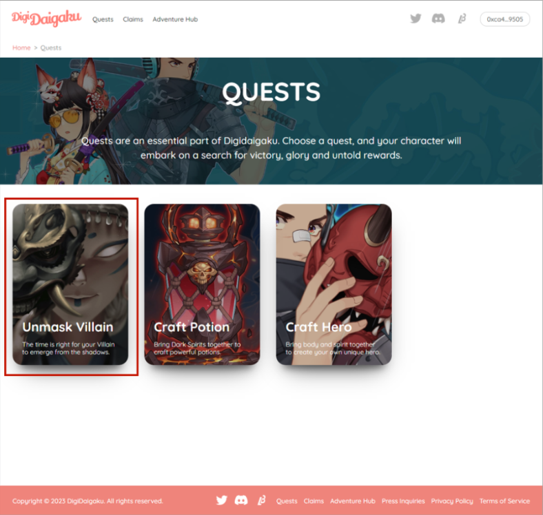 DigiDaigaku on Twitter: "To unmask your Villain - 1️⃣ - First navigate to the Quest page (https ...