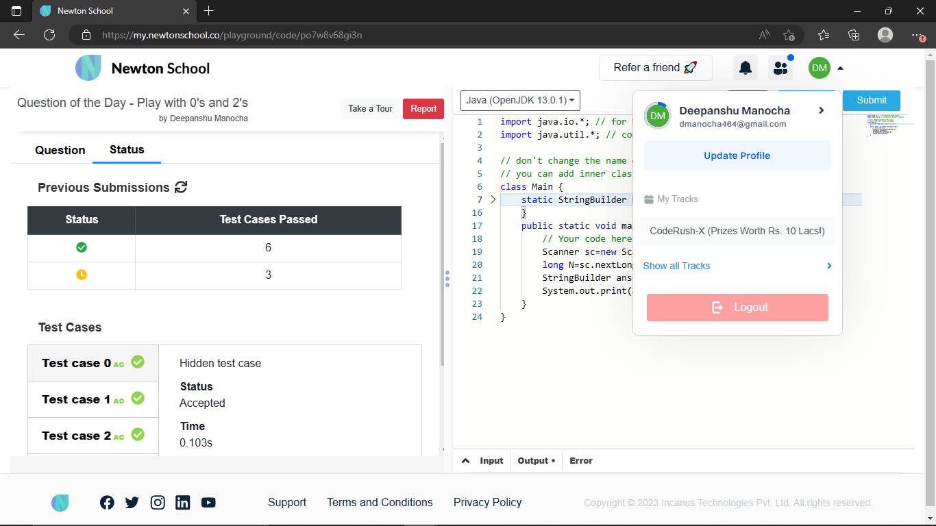 Deepanshu Manocha On Twitter Today I Have Solved Play With 0s And 2s Using Java Day12 Of 7659