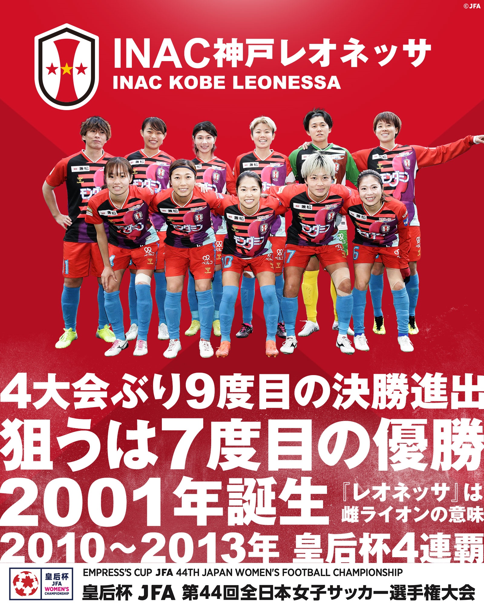 JFAなでしこサッカー on Twitter: "#皇后杯 決勝進出チーム🏆 #INAC神戸レオネッサ🔴 ぜひ #INAC神戸 の推しポイントをリプなどで教えてください 🆚#日テレ・東京 ...