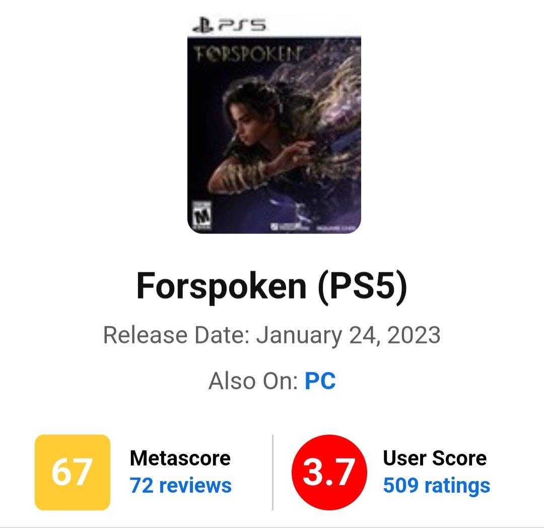 Pyo 5️⃣ on Twitter: "Forspoken for PS5 is getting review bombed on metacritic Even if you're not ...