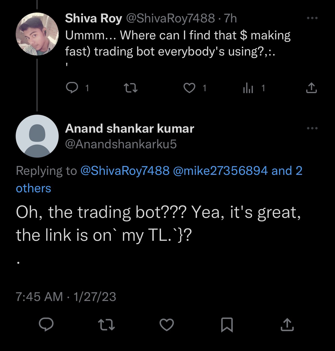 Mike27356894 on Twitter: "Bro is really making his bots talk to eachother https://t.co ...