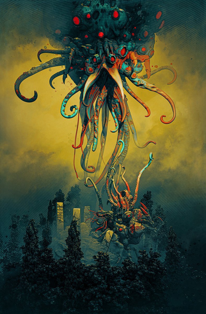 eldritch abomination monster no humans tree building extra eyes giant illustration images