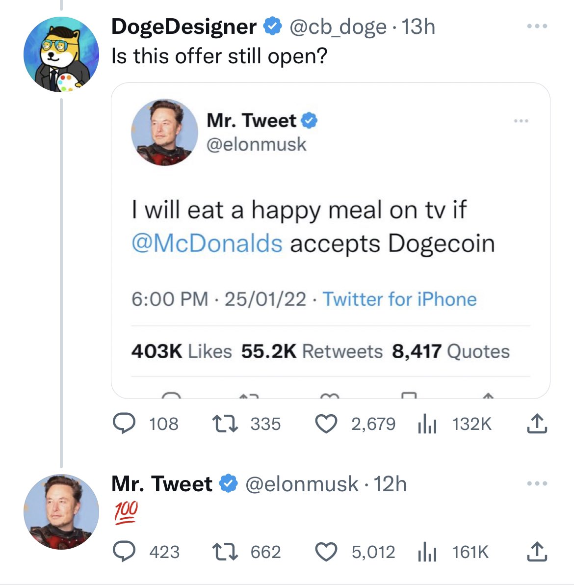 Elon Musk confirms, he’s still willing to eat a Happy Meal on TV if ...