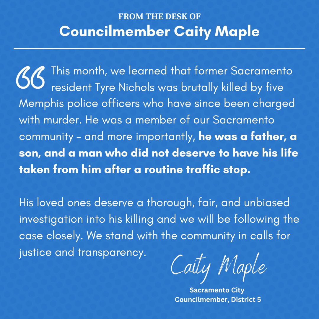 Councilmember Caity Maple on Twitter: "A brief statement regarding the killing of former ...