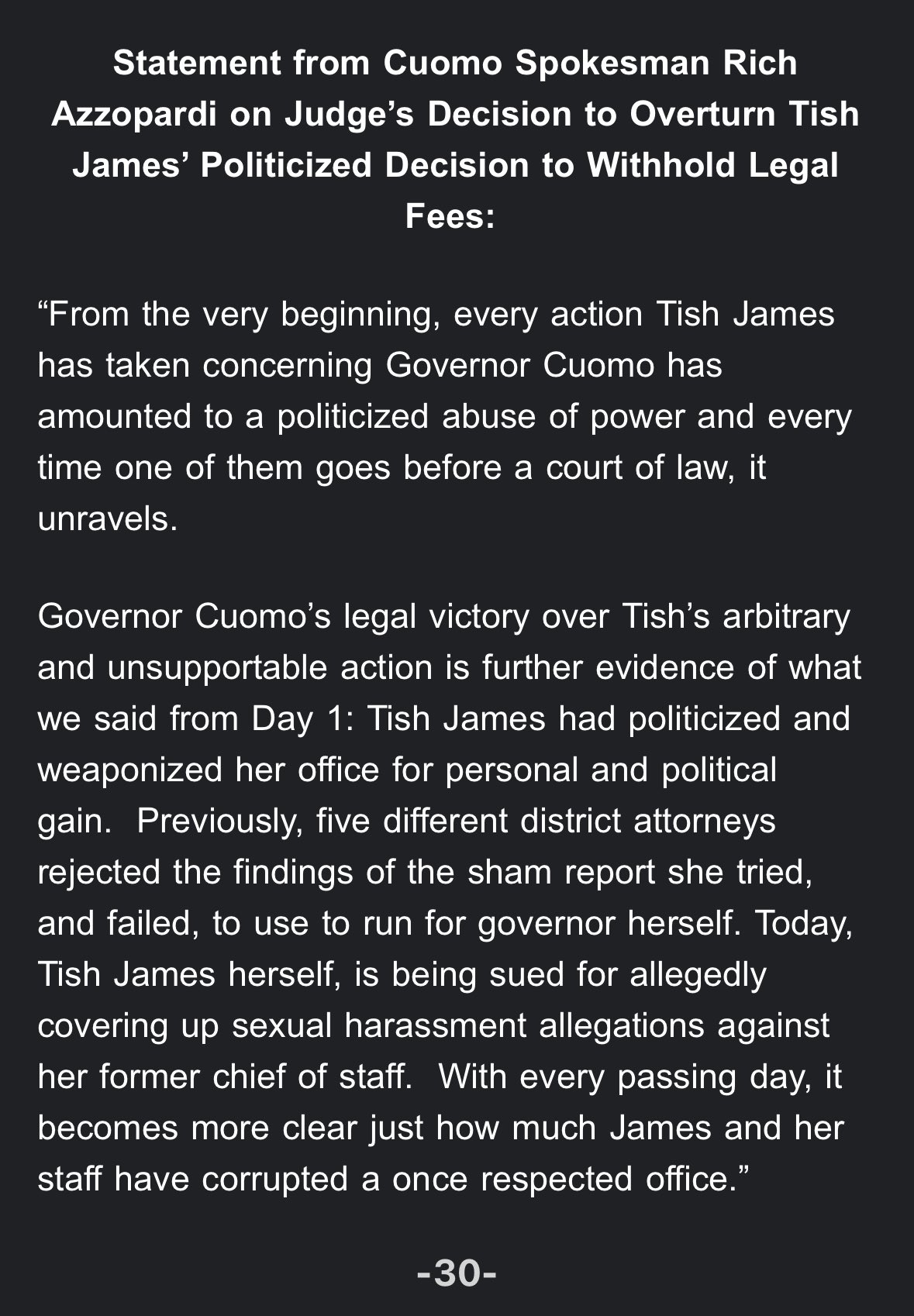 Andrew Cuomo on Twitter: "Statement from @RichAzzopardi on Judge’s decision to overturn ...