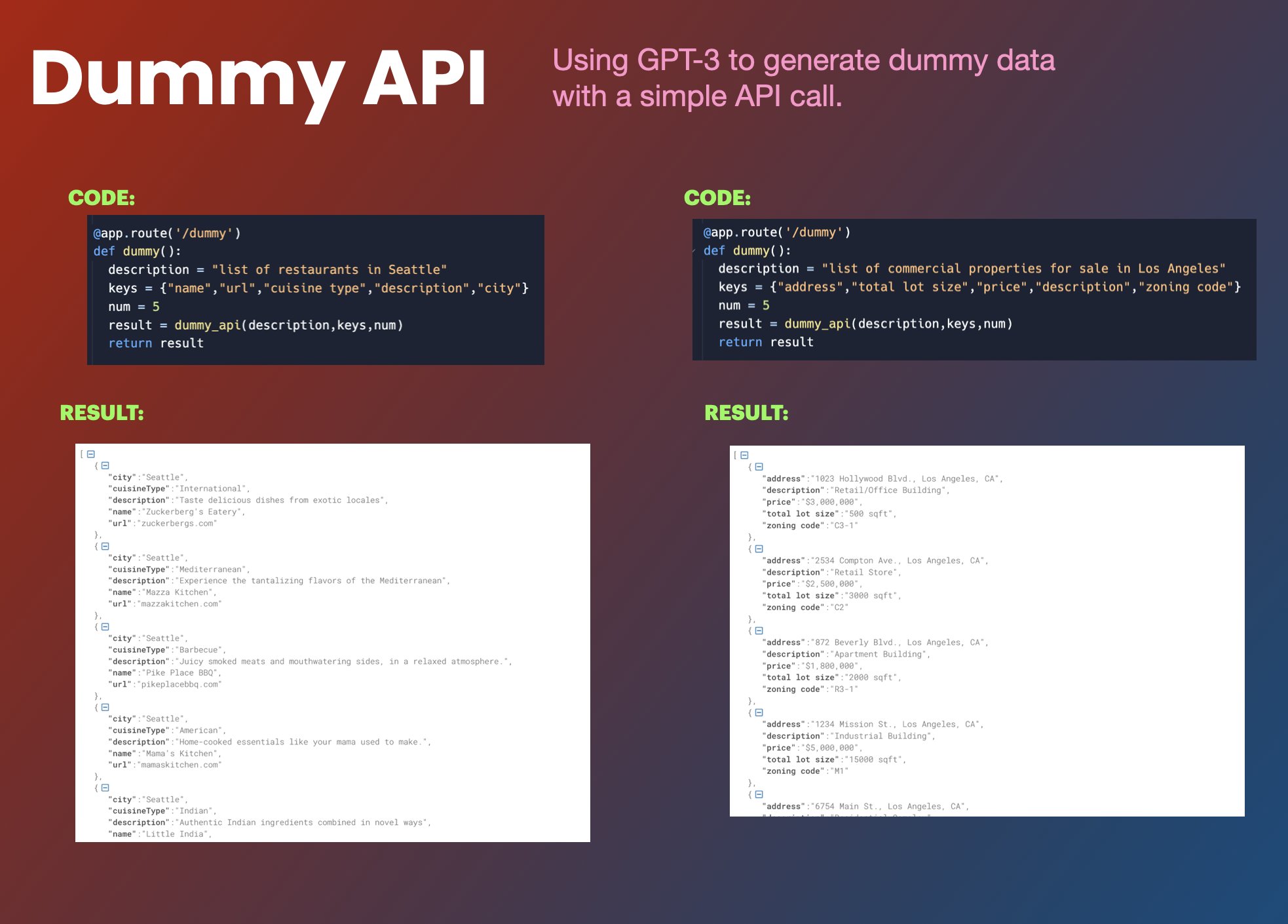 Yohei on Twitter: "Inspired by this idea, and a comment I can't find... Built a "Dummy API ...