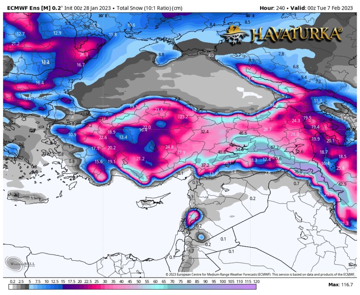 Havaturka on Twitter: "Ecmwf toplam senaryo ortalaması kar haritası #ecmwf #karharitası # ...