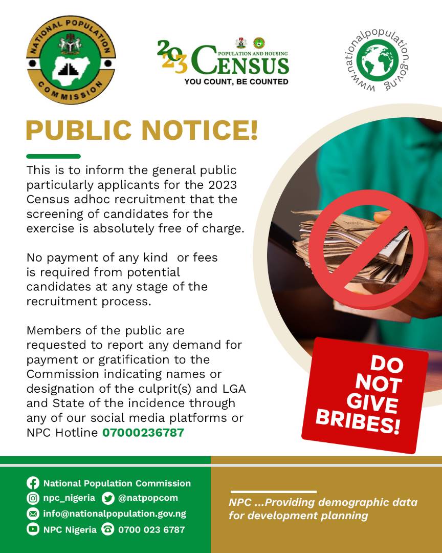 National Population Commission on Twitter: "PUBLIC NOTICE! This is to inform the general public ...