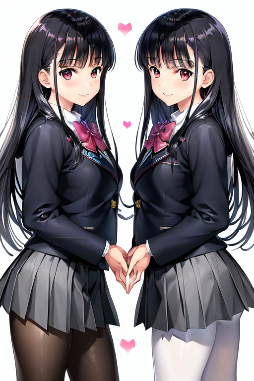 双子の先輩 制服 オリジナル 黒タイツ 女の子 黒髪ロング 女子高生 黒髪 Aiイラスト Ai生成 魅惑のふともも
