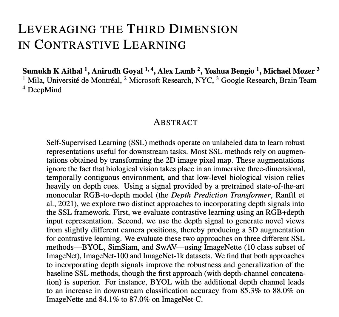 AK on Twitter: "Leveraging the Third Dimension in Contrastive Learning abs: https://t.co ...