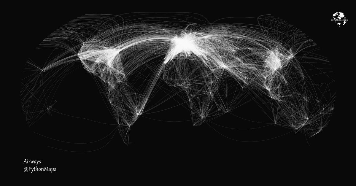 Python Maps On Twitter Mapping The World S Flight Paths This Map Shows 67 663 Routes Between