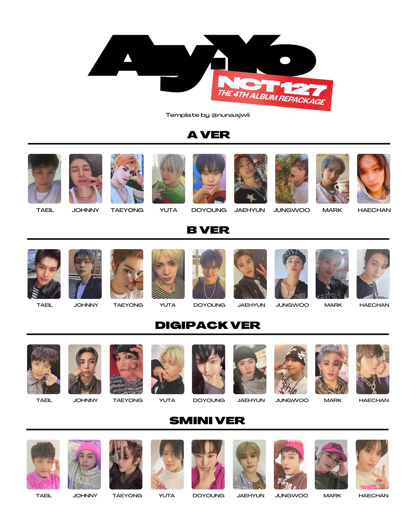 ̈ on Twitter: "Template preview Photocard pc NCT 127 ‘Ay-Yo’ - The 4th Album Repackage Photobook ...