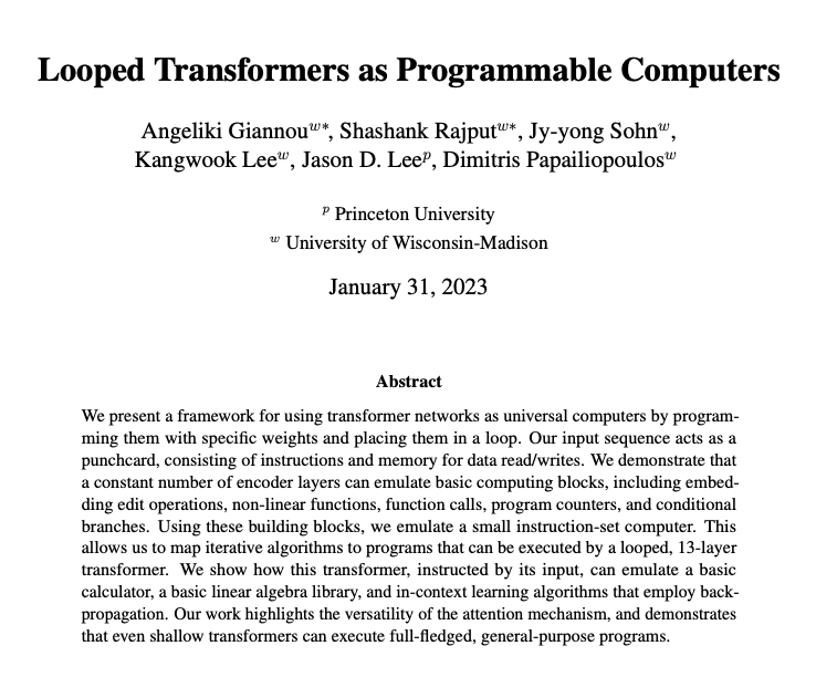 AK on Twitter: "Looped Transformers as Programmable Computers abs: https://t.co/wZTUGiY7vk https ...